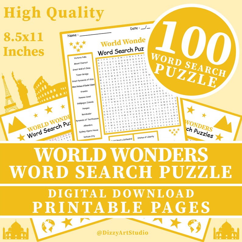 World Wonders Word Search Puzzle Worksheet Activity | 100 Printable ...