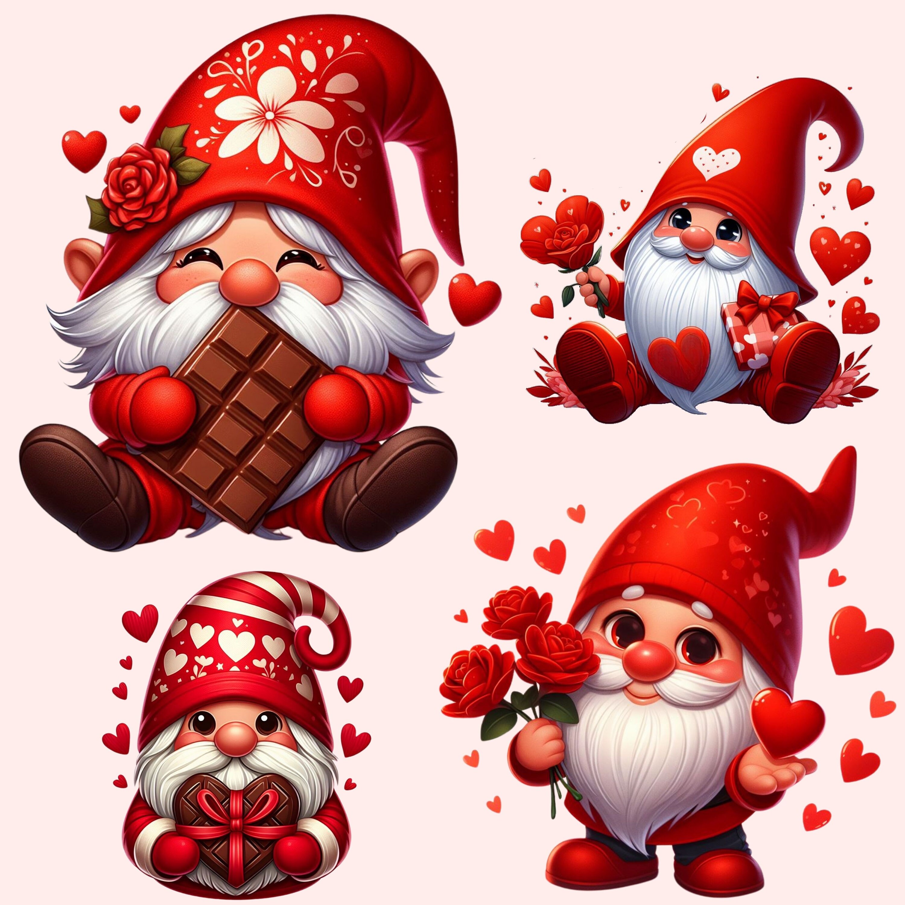 Valentines Gnome Clipart Bundle, 34 PNG Valentine Gnomes Clipart ...