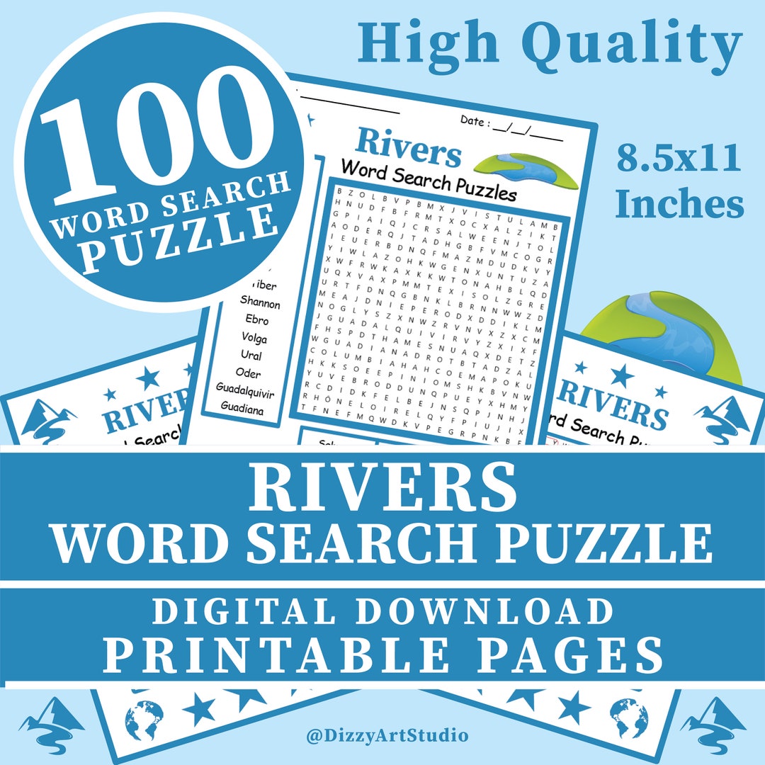 Rivers Word Search Puzzle Worksheet Activity | 100 Printable Puzzle ...