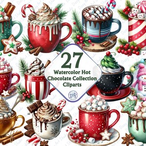 Watercolor Hot Chocolate Clipart 27 PNG Hot Cocoa Bundle, Cozy Winter ...