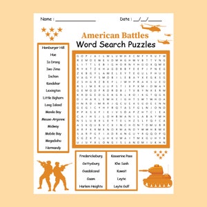 American Battles Word Search Puzzle Worksheet Activity | Printable ...