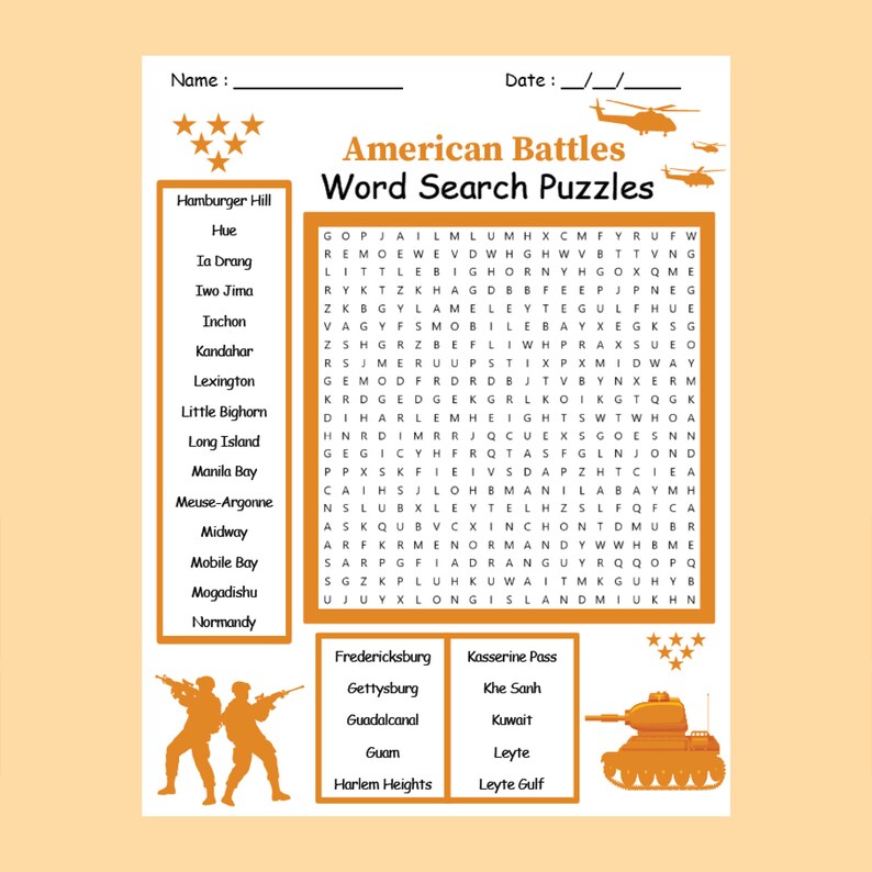 American Battles Word Search Puzzle Worksheet Activity | Printable ...