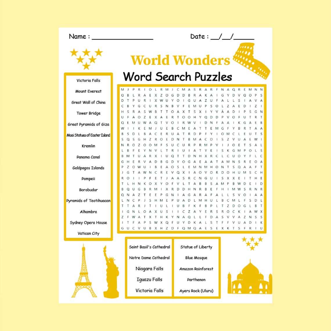 World Wonders Word Search Puzzle Worksheet Activity | 100 Printable ...