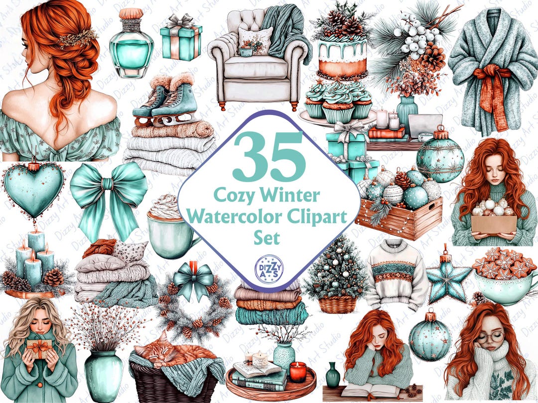 Cozy Winter Watercolor Clipart Set, Watercolor Neutral Winter Bundle ...