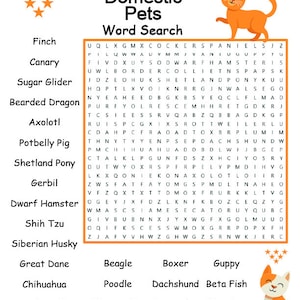 Domestic Pets Word Search Puzzle | 81 Printable Puzzle Pages for Kids ...