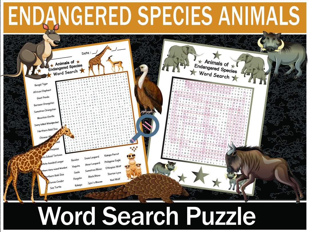 Animals of Endangered Species Word Search Puzzle | 99 Printable Puzzle ...