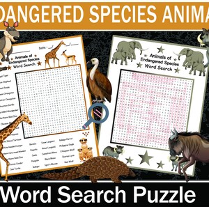 Animals of Endangered Species Word Search Puzzle | 99 Printable Puzzle ...