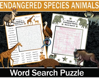 Animal Word Search Puzzle - Etsy