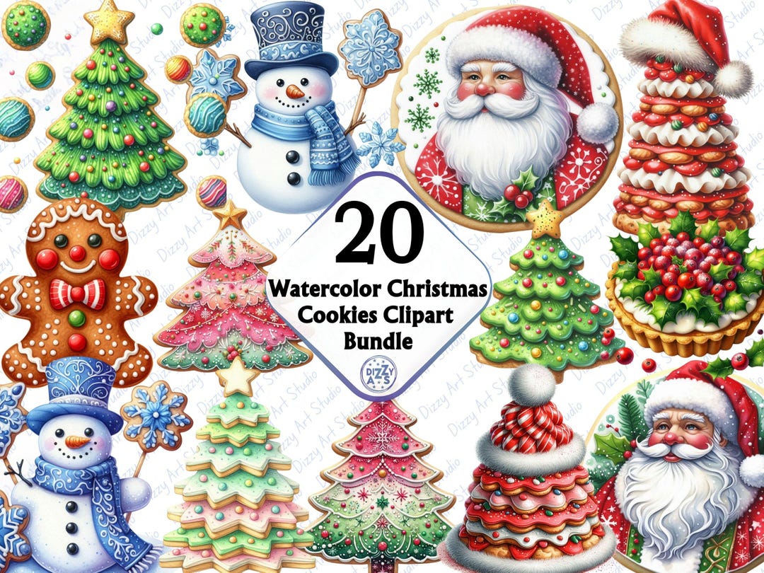 Watercolor Christmas Cookies Clipart - 20 PNG Bundle, Festive Winter ...