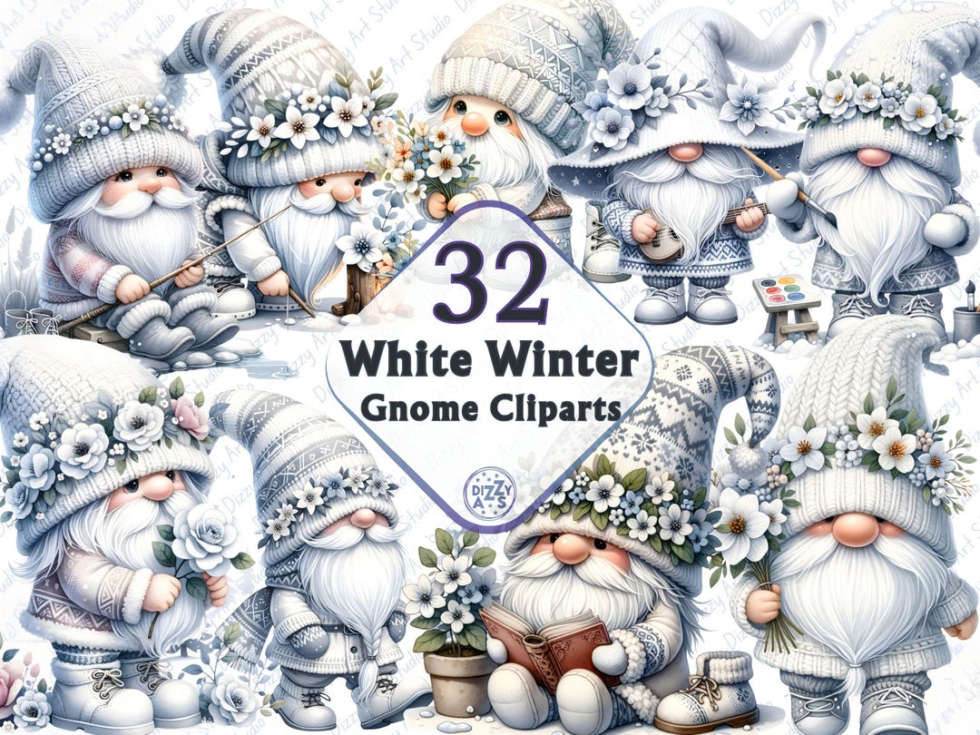 Watercolor Gnome Bundle PNG White Winter Gnomes Clipart, Winter ...