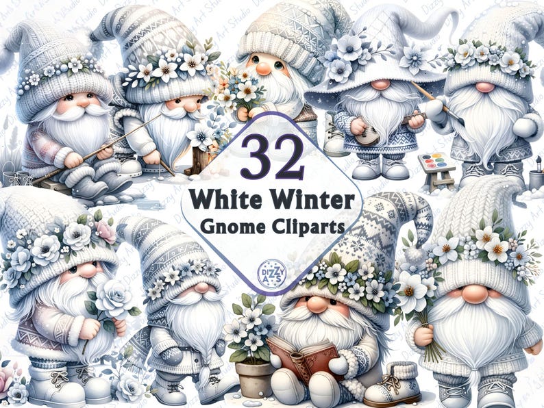 Watercolor Gnome Bundle PNG White Winter Gnomes Clipart, Winter ...