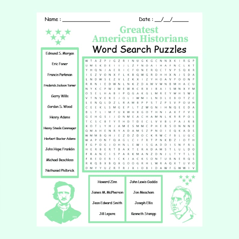 American Historians Word Search Puzzle Worksheet Activity | Printable ...