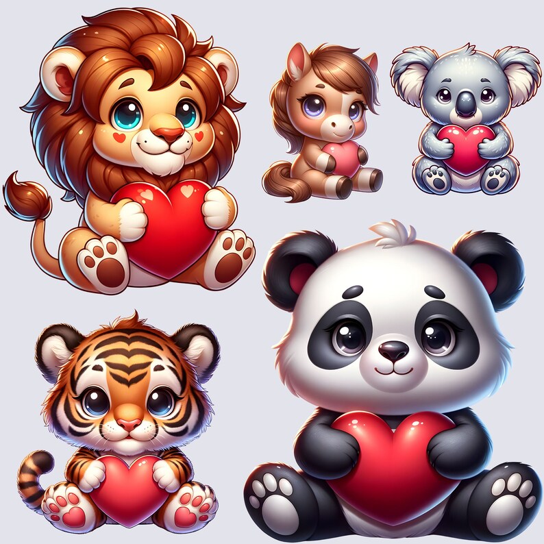 Valentines Day Animal Clipart Bundle, Animal Hugging Heart PNG ...