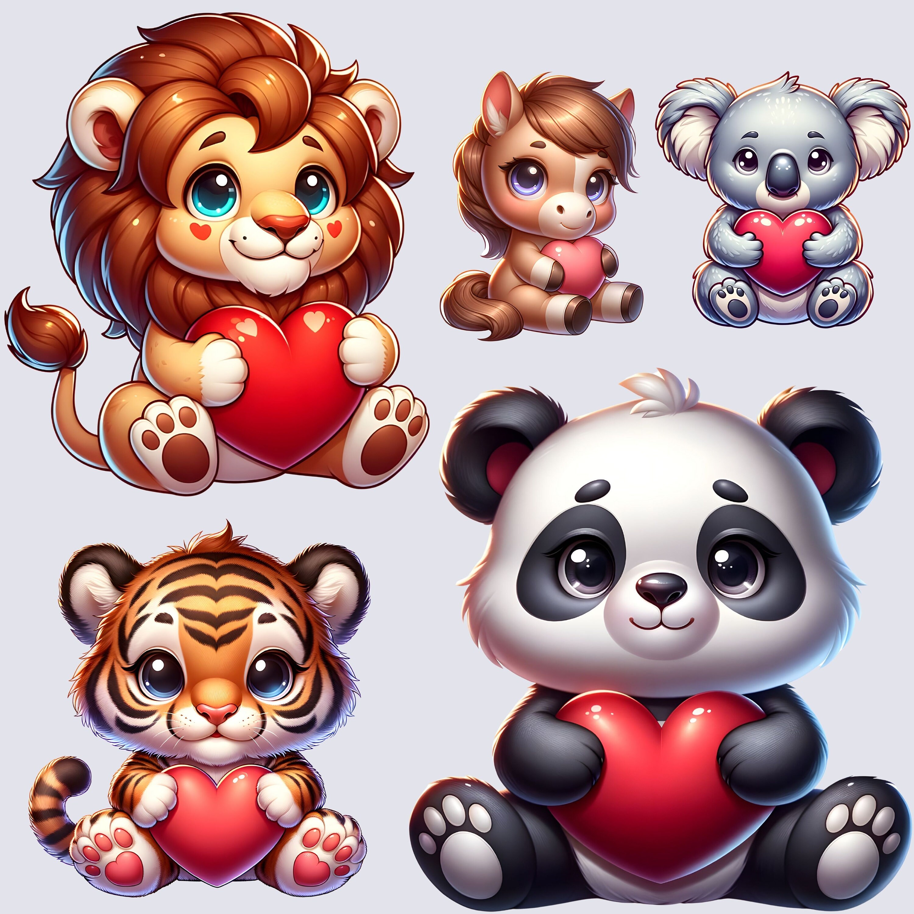 Valentines Day Animal Clipart Bundle, Animal Hugging Heart PNG ...