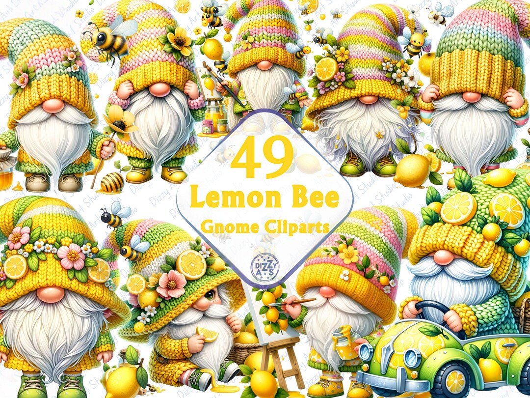 Watercolor Honey Lemon Bee Gnomes Clipart - Bee Gnome PNG, Watercolor ...