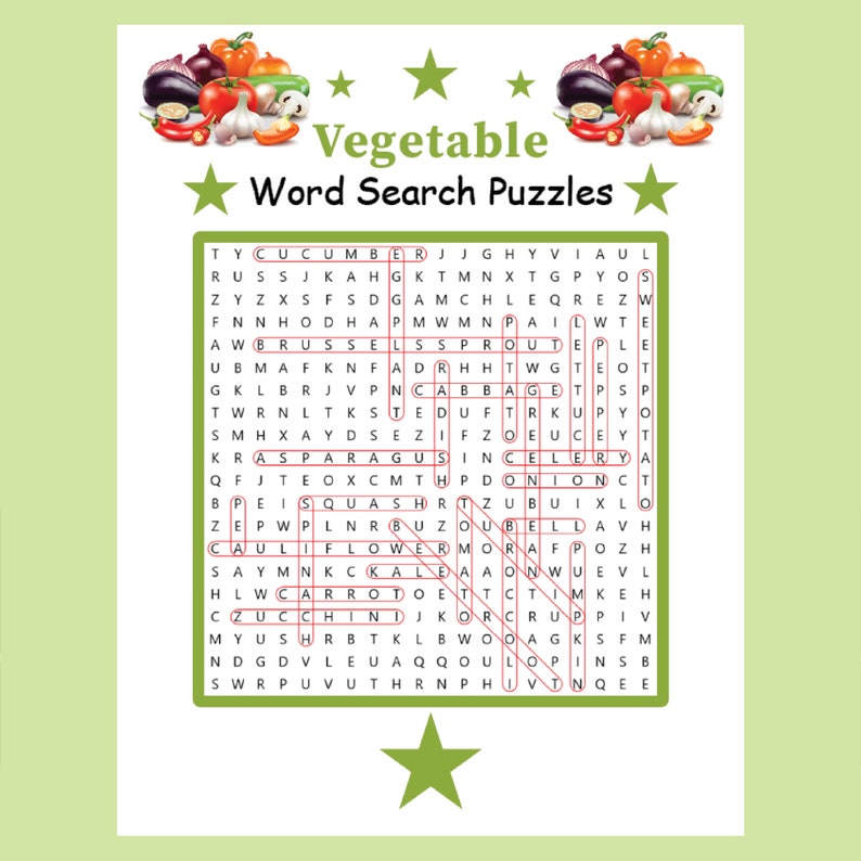 Vegetable Word Search Puzzle Worksheet Activity | 100 Printable Puzzle ...