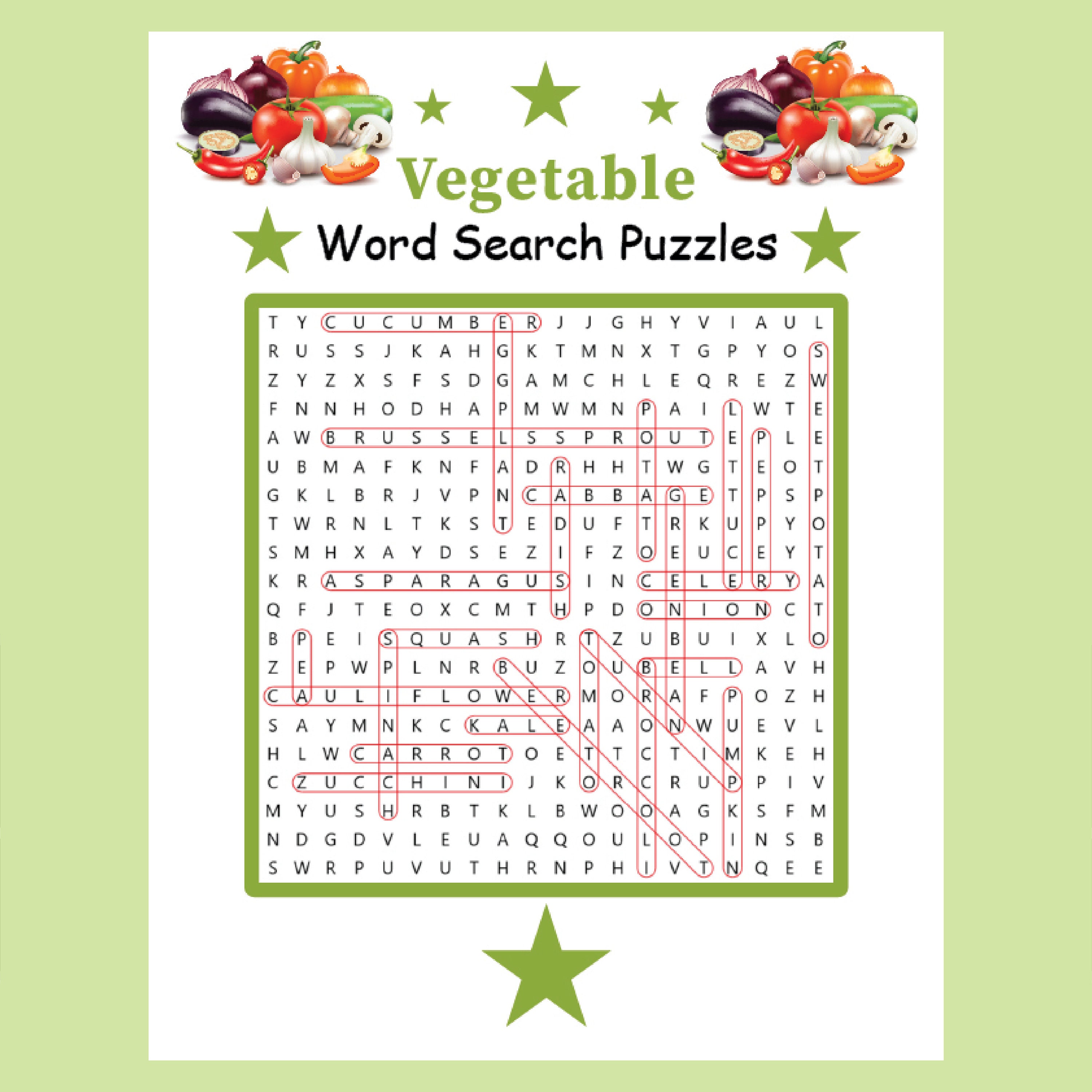 Vegetable Word Search Puzzle Worksheet Activity | 100 Printable Puzzle ...