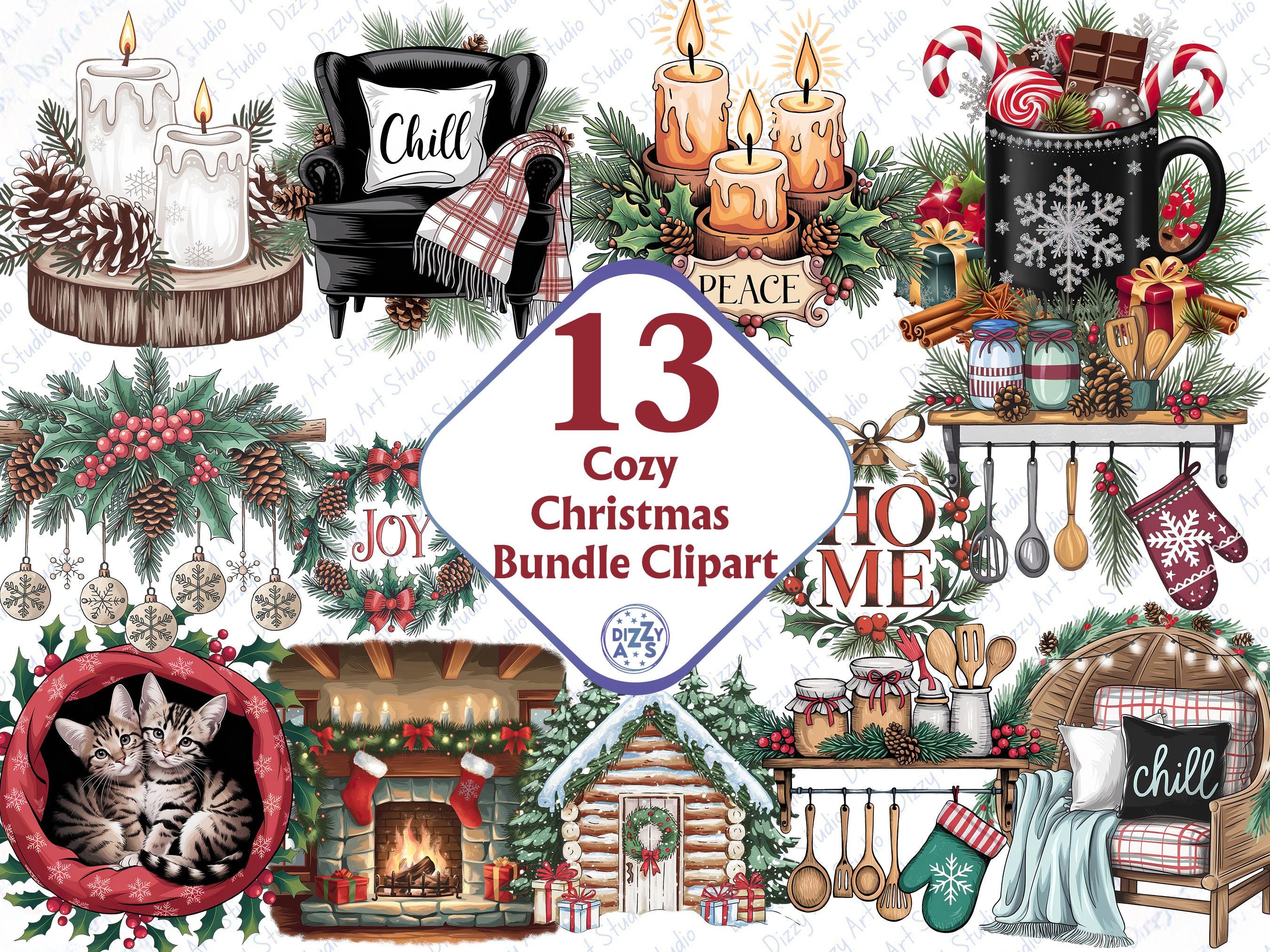 Cozy Christmas Charm Png Bundle Clipart, Rustic Holiday Decor, Warm and ...