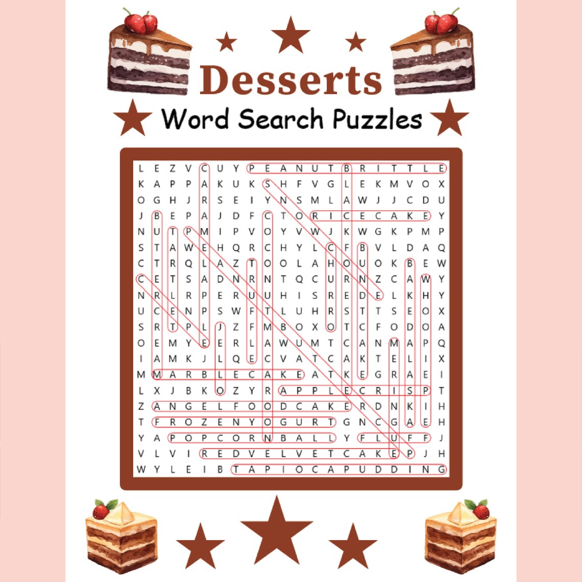 Desserts Word Search Puzzle Worksheet Activity | 100 Printable Puzzle ...