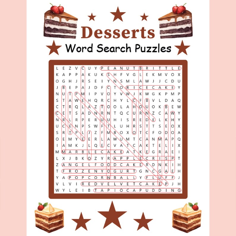 Desserts Word Search Puzzle Worksheet Activity | 100 Printable Puzzle ...