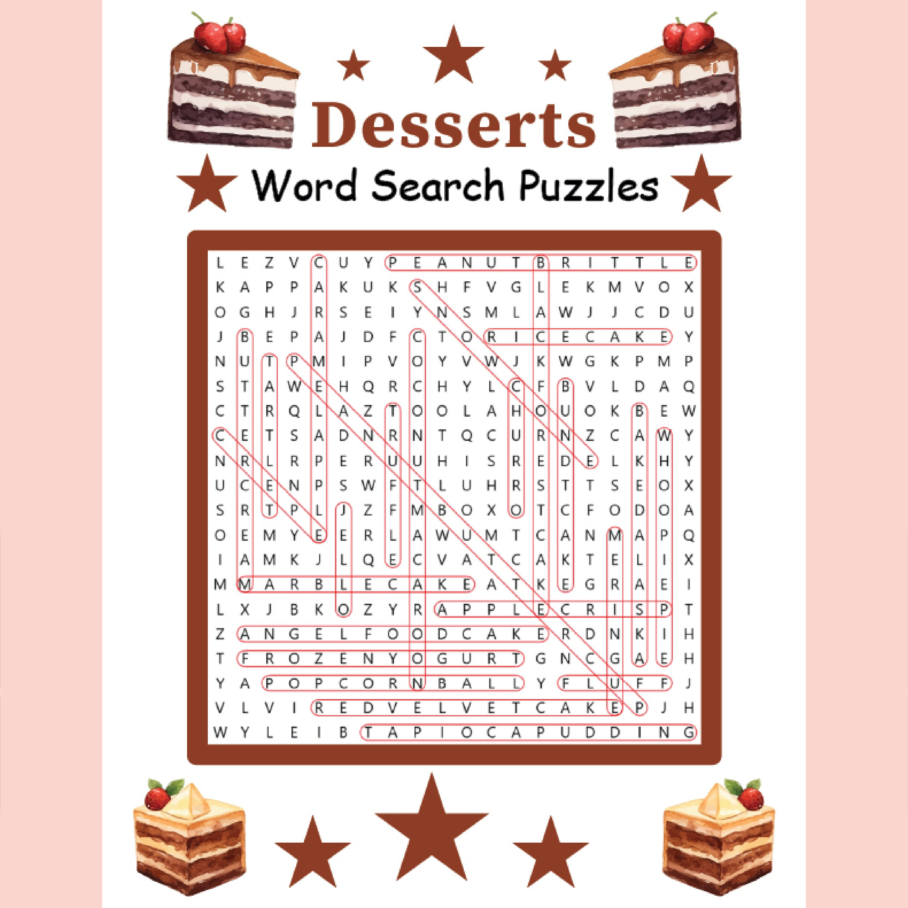 Desserts Word Search Puzzle Worksheet Activity | 100 Printable Puzzle ...