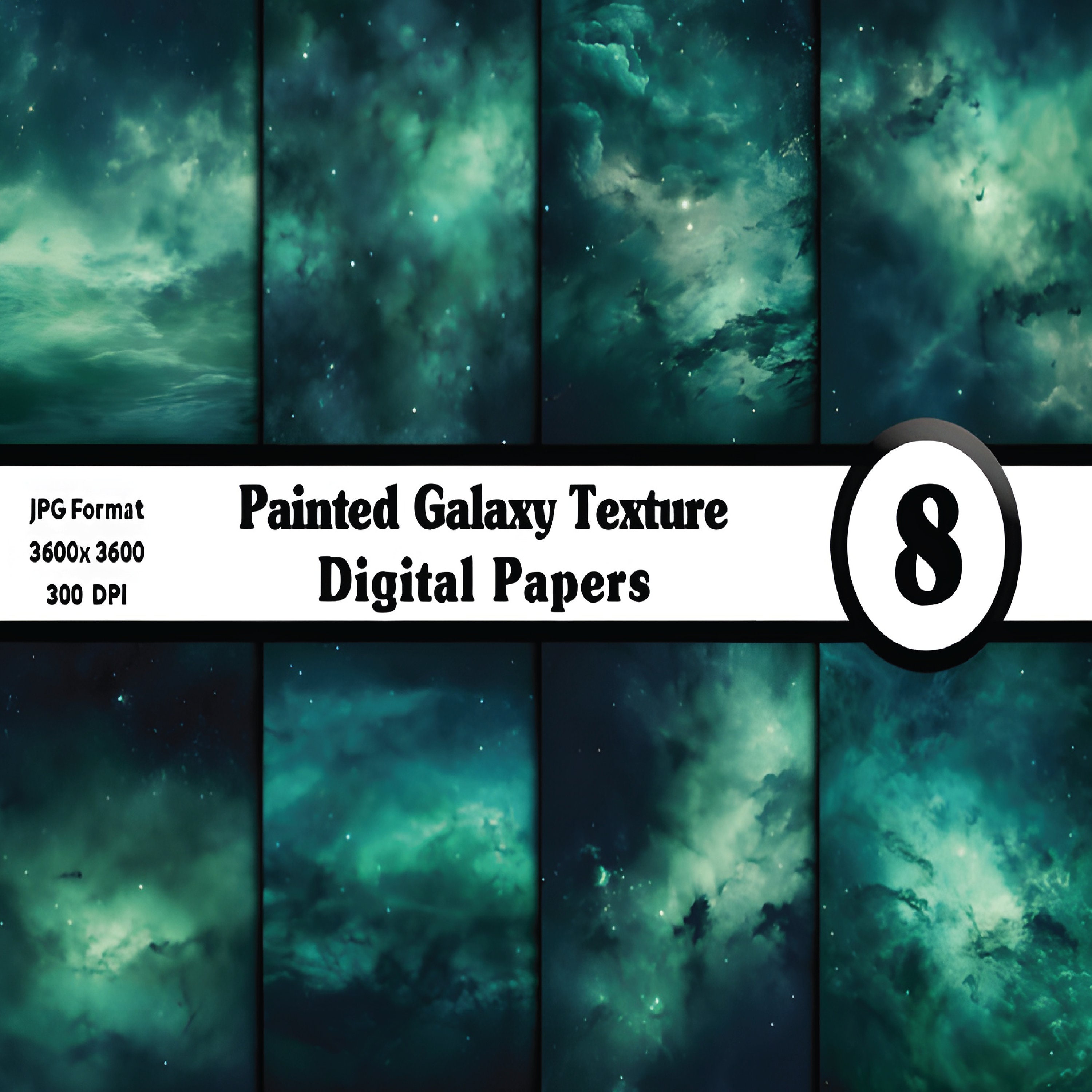 Green Galaxy Sky Digital Papers, Watercolor Night Sky Texture ...