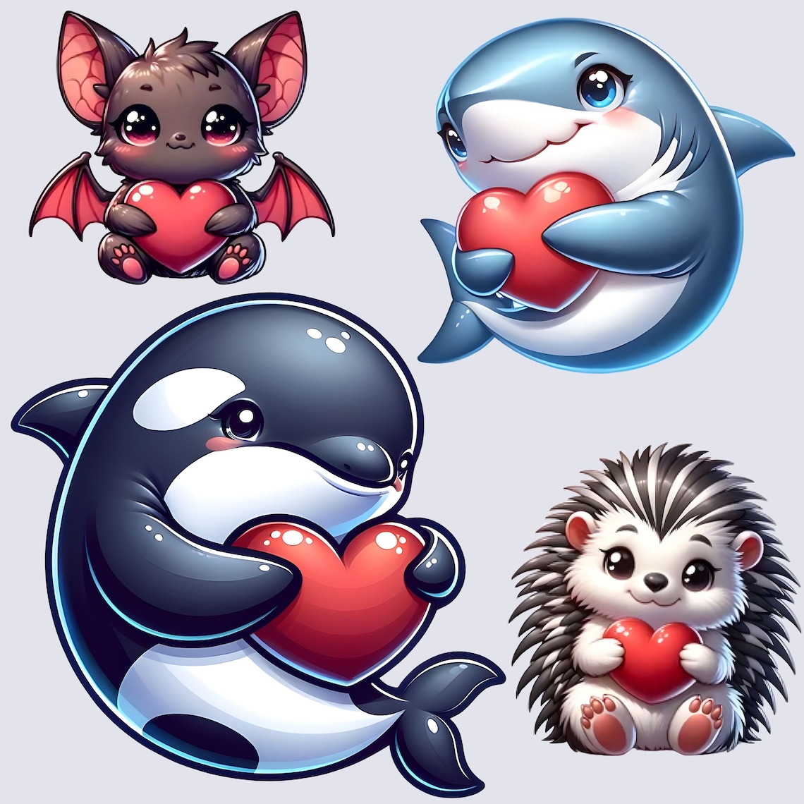 Valentines Day Animal Clipart Bundle, Animal Hugging Heart PNG ...