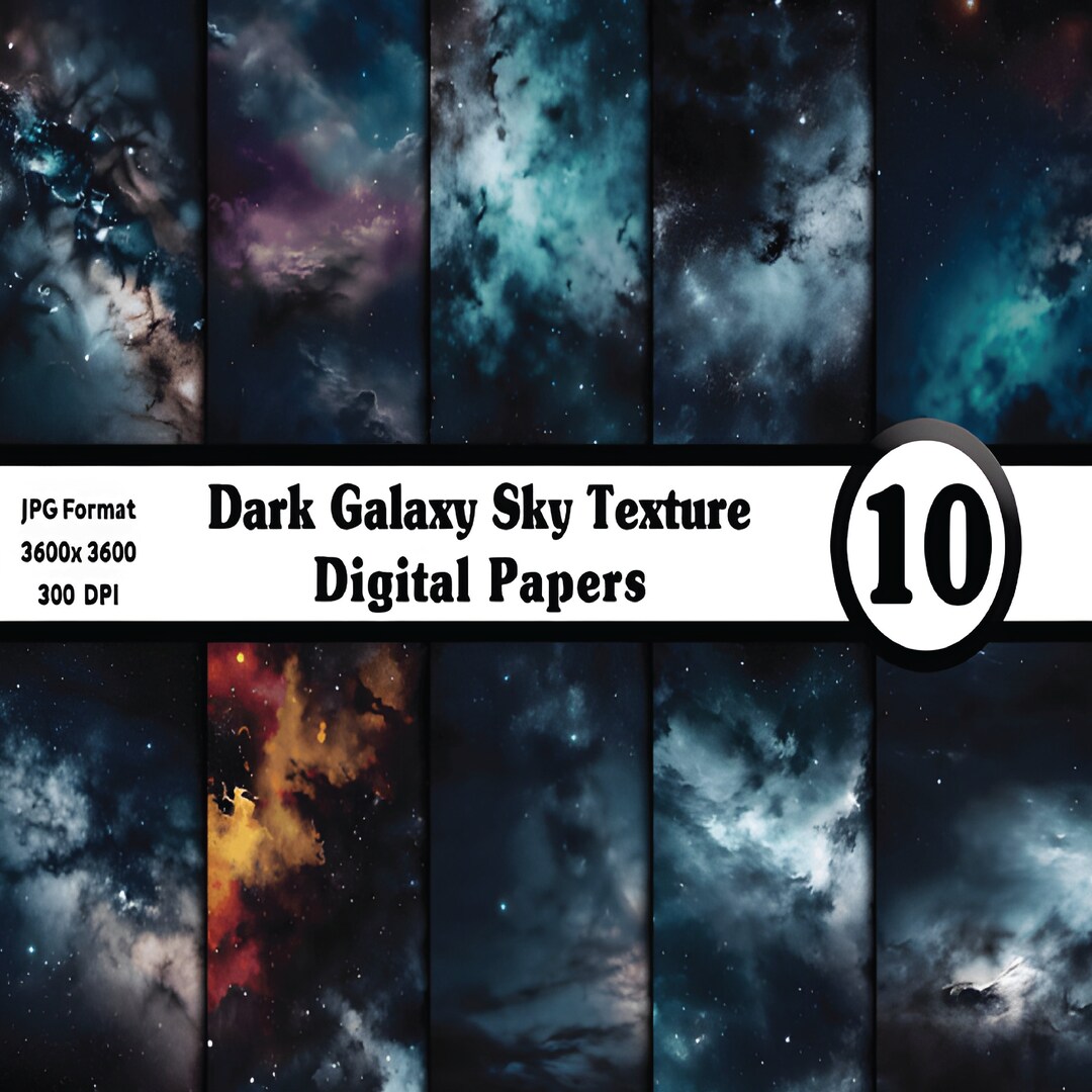 Dark Galaxy Sky Digital Papers, Watercolor Night Sky Texture Background ...