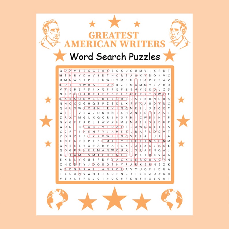 American Writers Word Search Puzzle Worksheet Activity | Printable ...