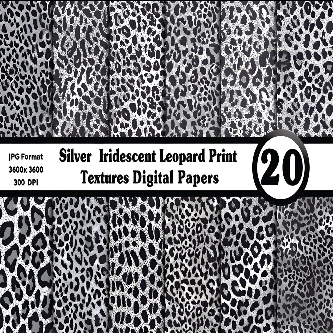 Silver Iridescent Leopard Print Digital Paper, 12x12 300 Dpi, Fur ...