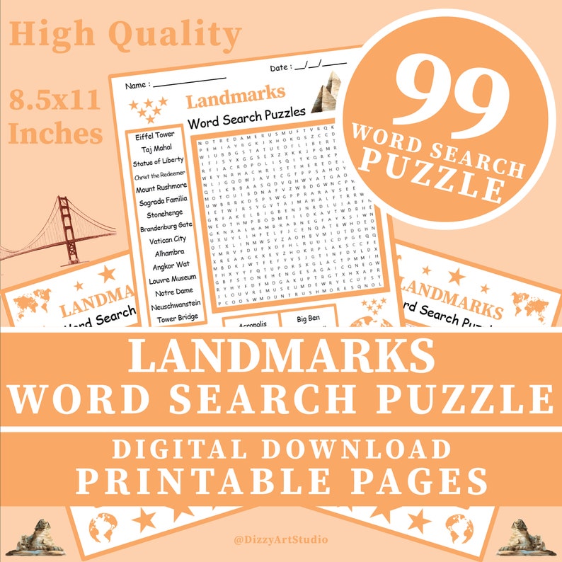 Landmarks Word Search Puzzle Worksheet Activity 99 Printable Puzzle ...