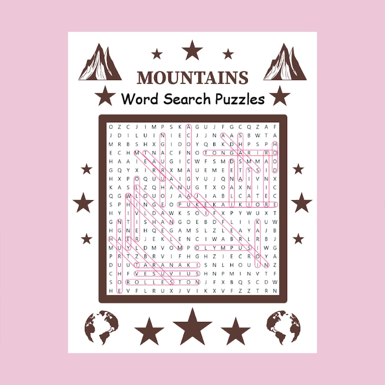 Mountains Word Search Puzzle Worksheet Activity | 100 Printable Puzzle ...