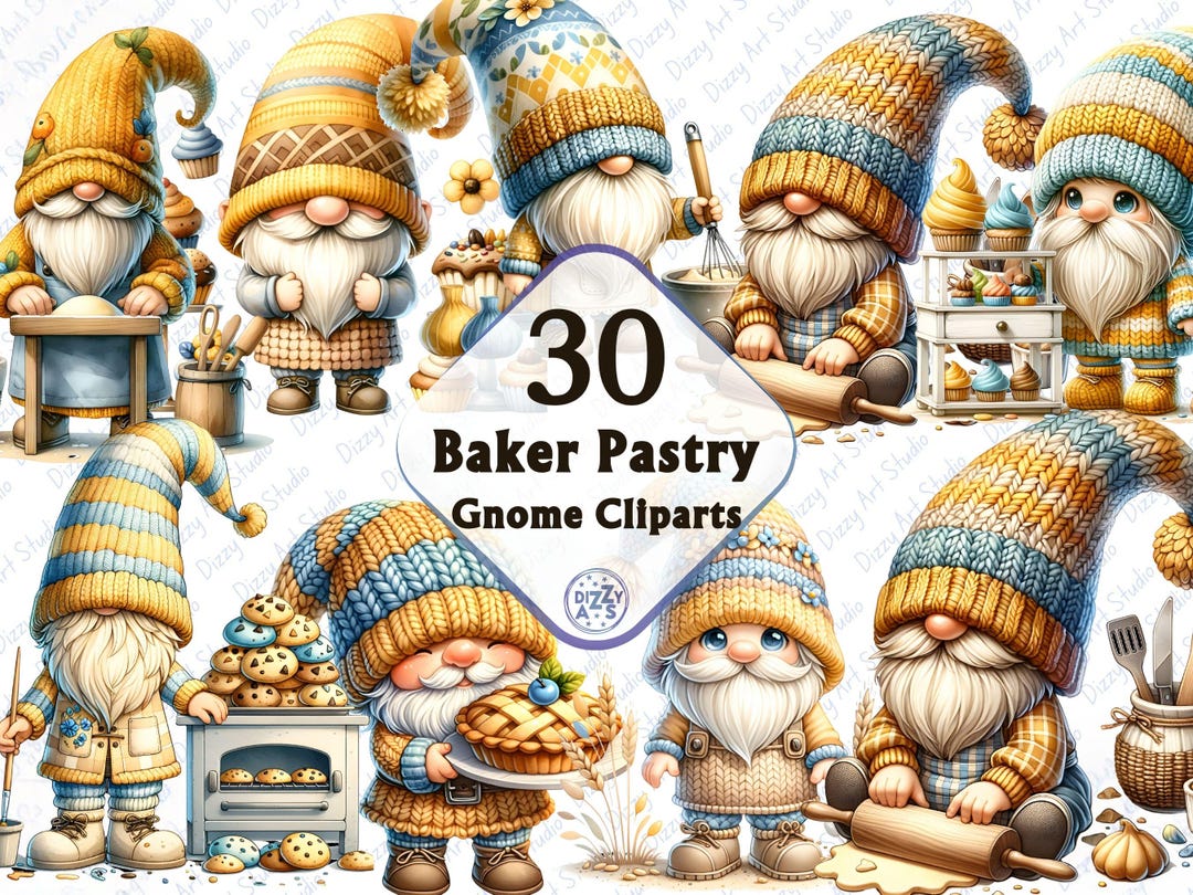 Watercolor Baker Gnome Clipart Pastry Chef Gnome, Baked With Love, Cake ...