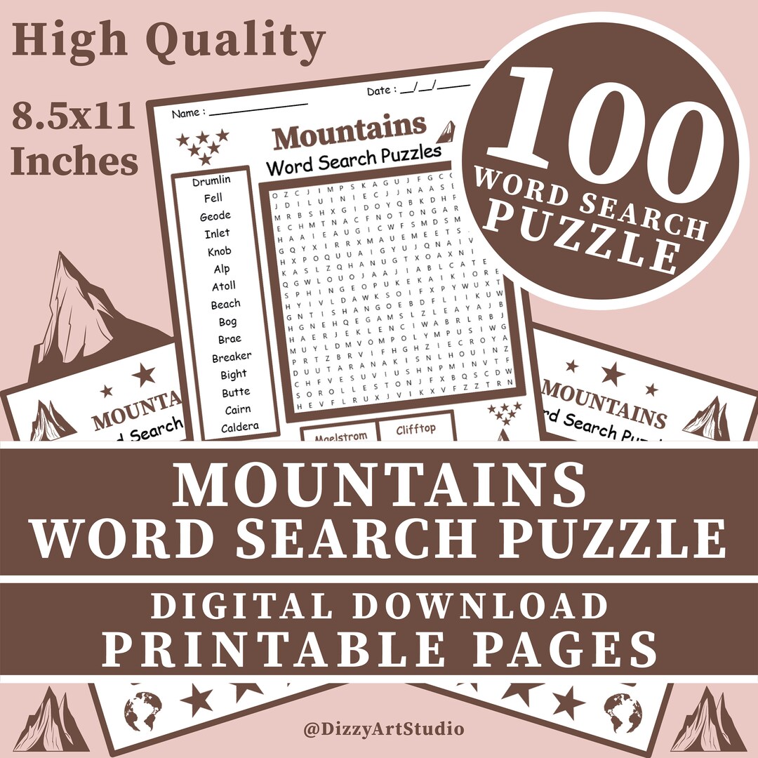 Mountains Word Search Puzzle Worksheet Activity | 100 Printable Puzzle ...