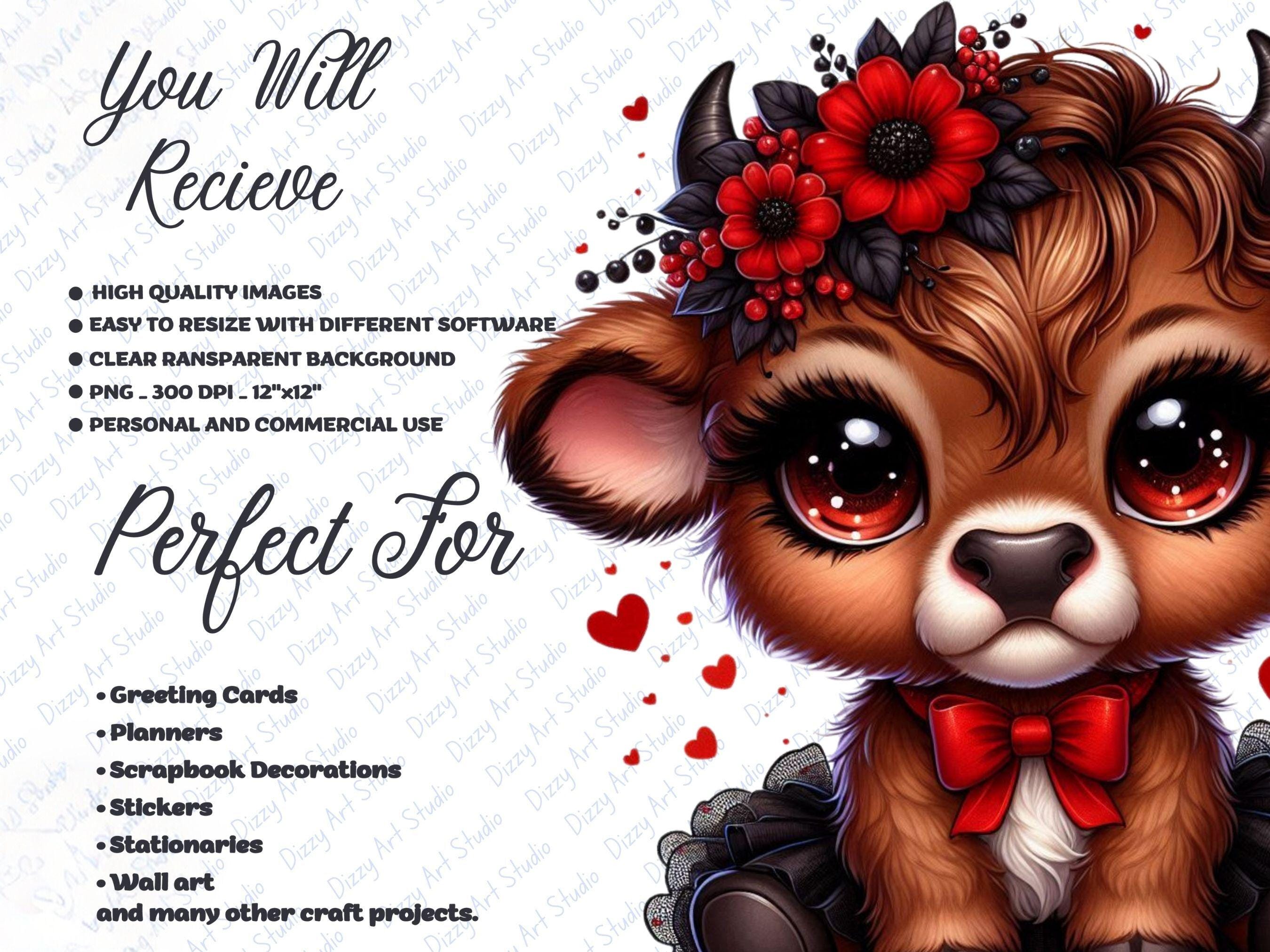 Cute Highland Cow Clipart Bundle, 54 Png Happy Highland Cow Clipart ...
