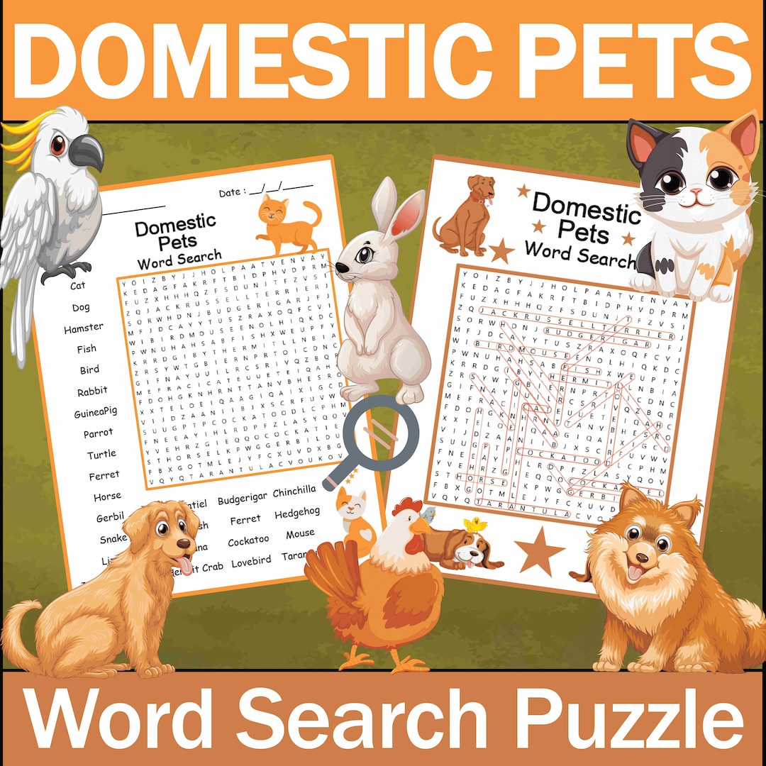 Domestic Pets Word Search Puzzle | 81 Printable Puzzle Pages for Kids ...