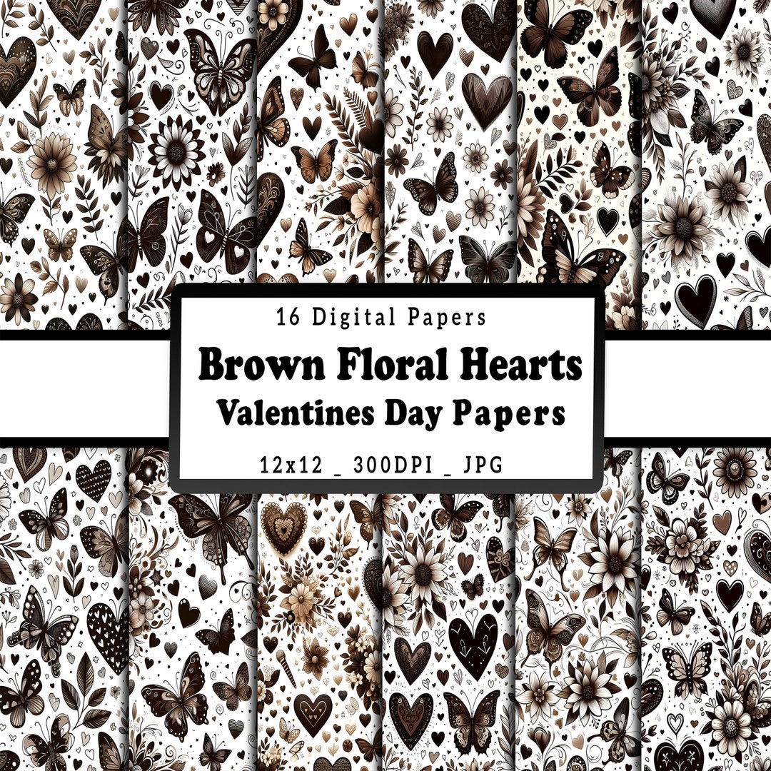 Love Hearts Digital Paper, Printable Valentine Pattern, Brown ...
