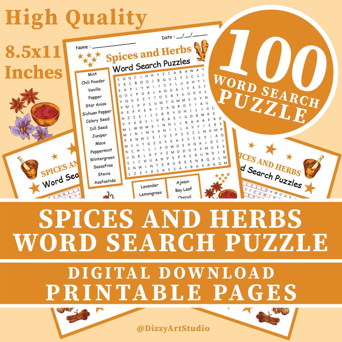 Spices and Herbs Word Search Puzzle Worksheet Activity | 100 Printable ...