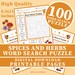 Spices and Herbs Word Search Puzzle Worksheet Activity 100 Printable ...