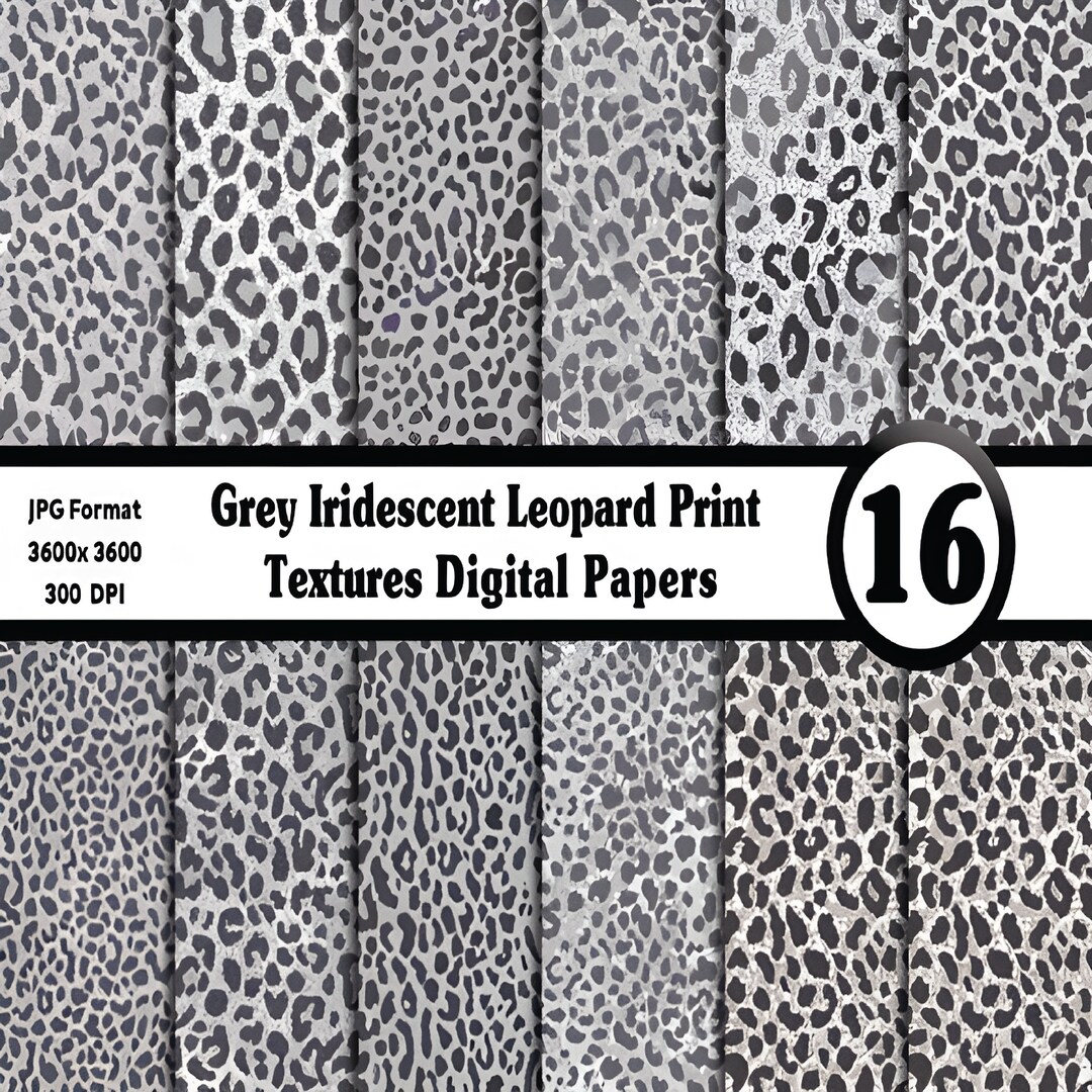 Gray Iridescent Leopard Print Digital Paper, 12x12 300 Dpi, Fur Leopard ...