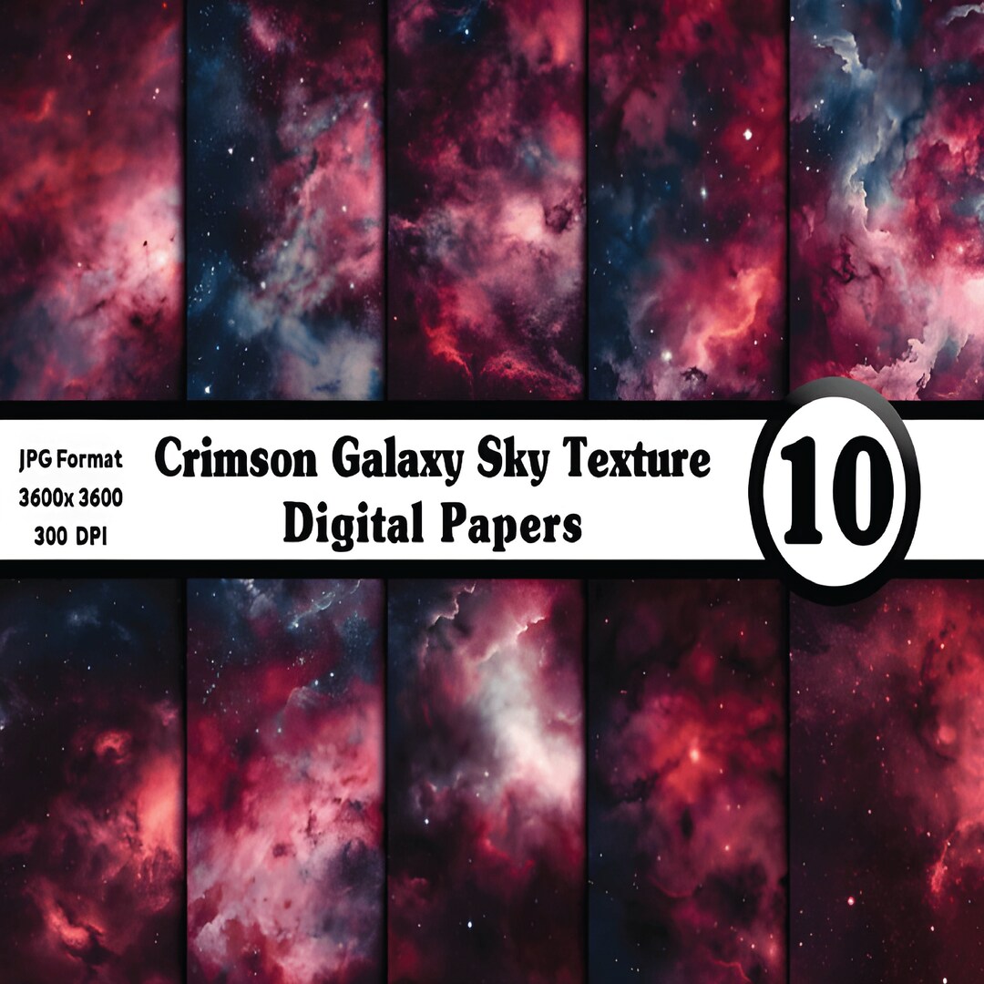 Crimson Galaxy Sky Digital Paper, Watercolor Night Sky Texture ...