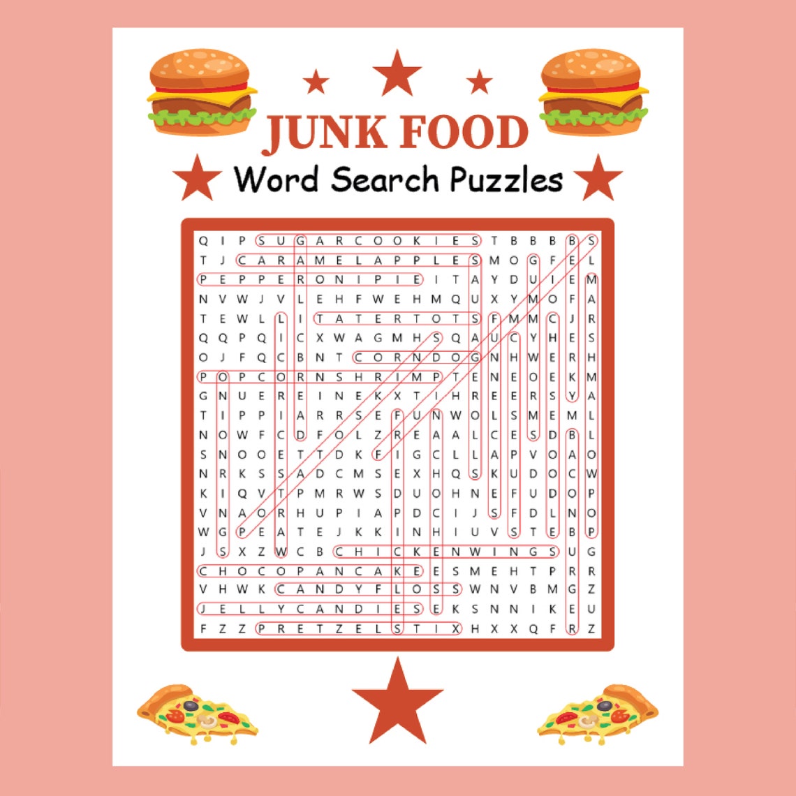Junk Food Word Search Puzzle Worksheet Activity | 100 Printable Puzzle ...