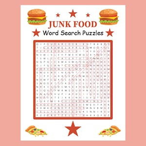 Junk Food Word Search Puzzle Worksheet Activity | 100 Printable Puzzle ...