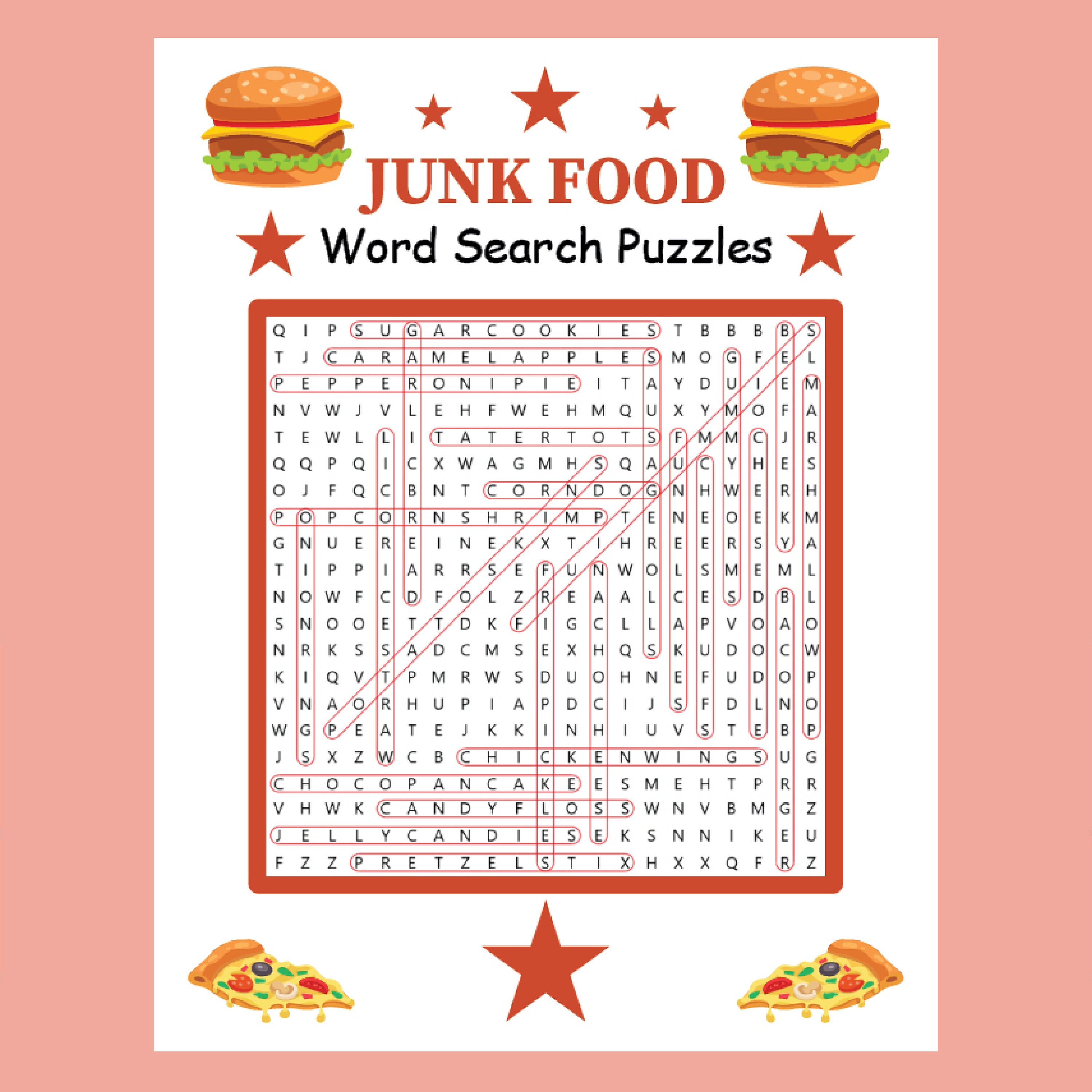 Junk Food Word Search Puzzle Worksheet Activity 100 Printable Puzzle Junk Food Word Search Puzzle Worksheet Activity 100 Printable Puzzle
