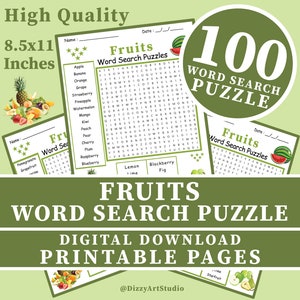 Fruits Word Search Puzzle Worksheet Activity 100 Printable Puzzle Pages for Kids and Adults With ...