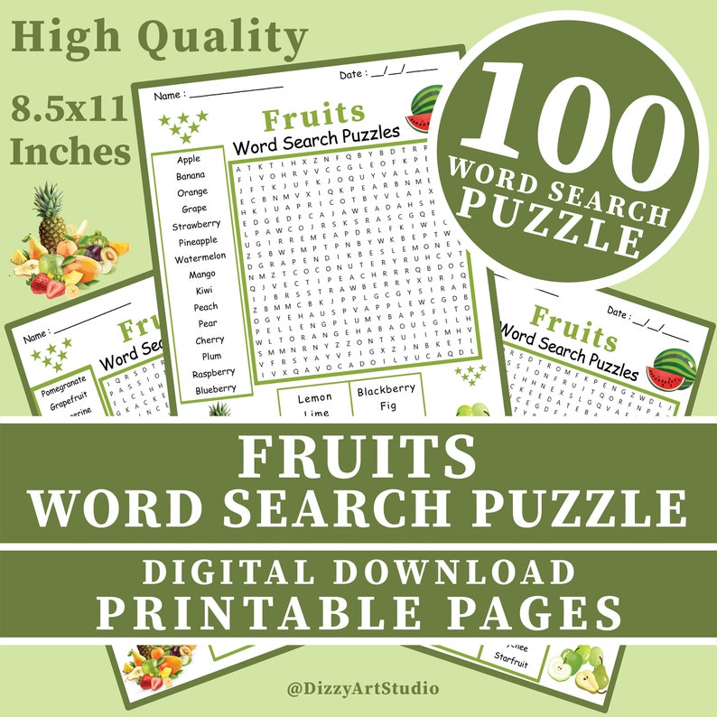 Fruits Word Search Puzzle Worksheet Activity | 100 Printable Puzzle ...