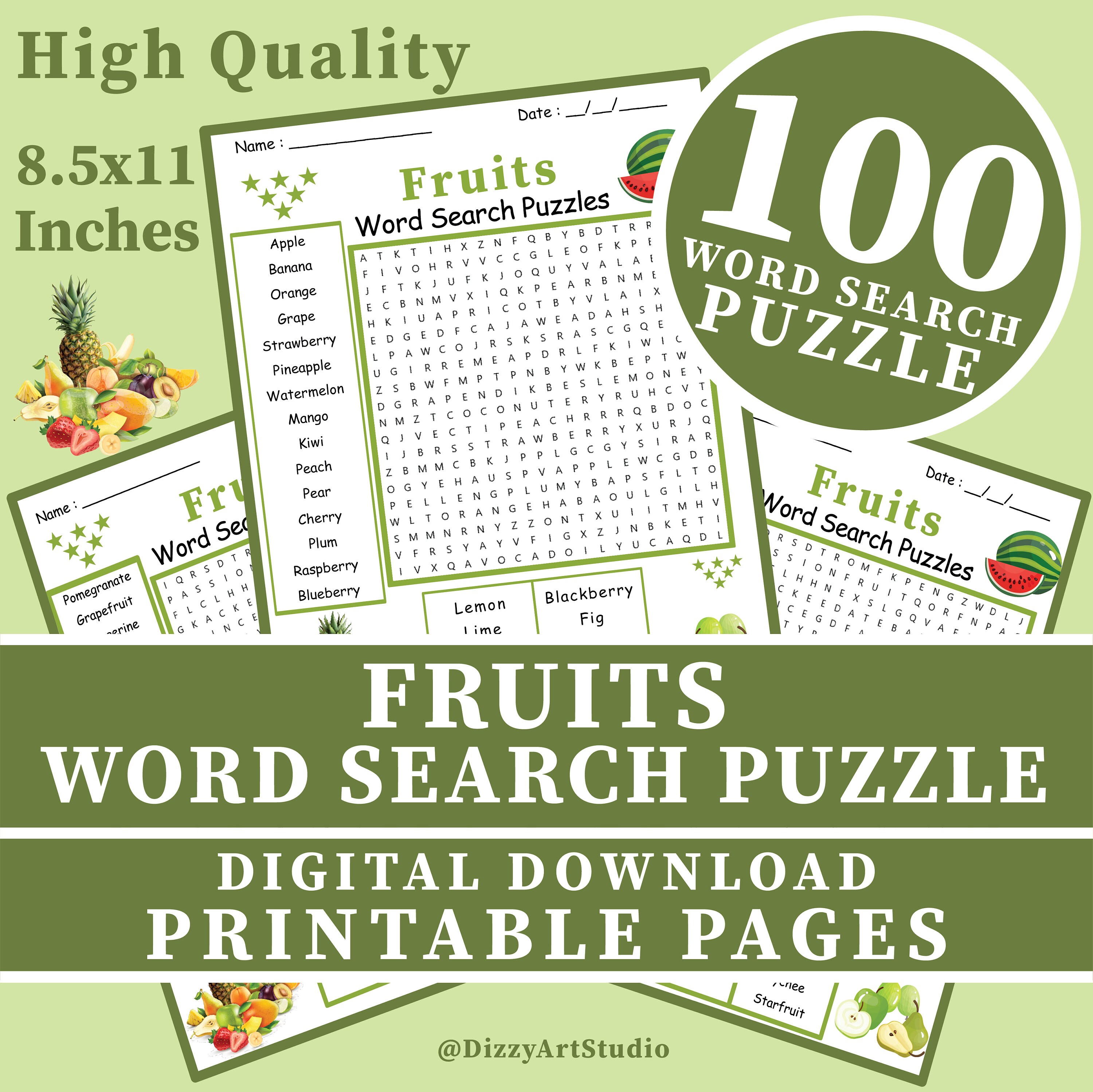 Fruits Word Search Puzzle Worksheet Activity | 100 Printable Puzzle ...