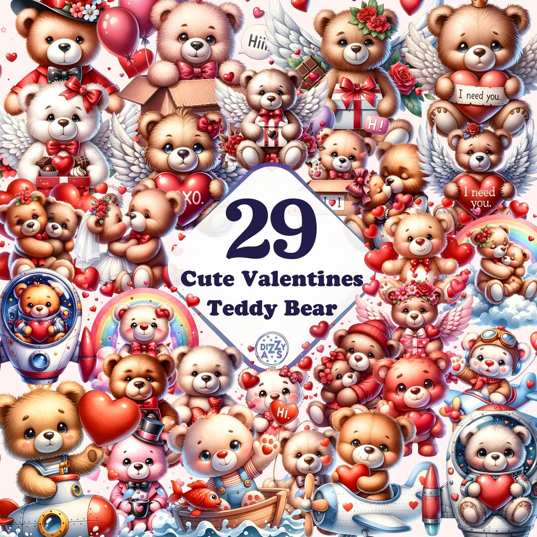 29 Valentines Teddy Bear Clipart Bundle, Bear Valentines Day Love PNG ...