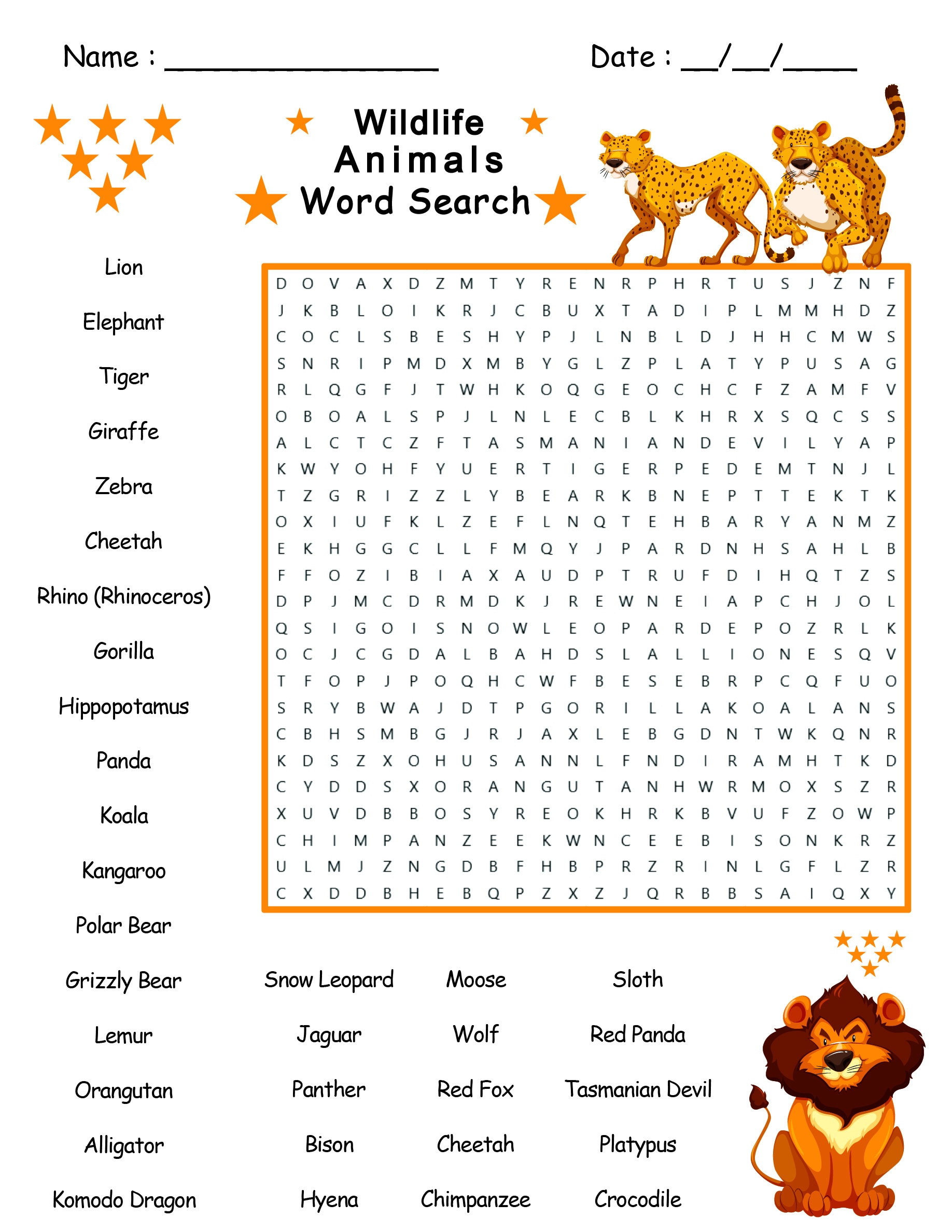 Wildlife Animals Word Search Puzzle | 99 Printable Puzzle Pages for ...