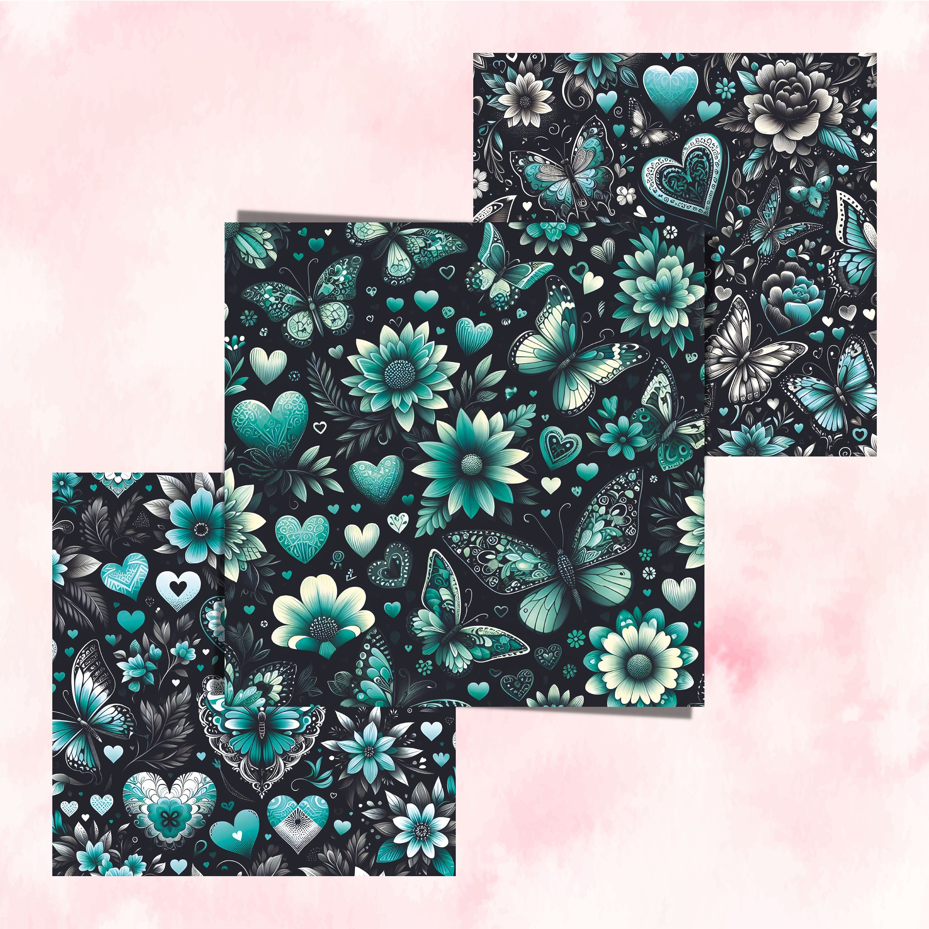 Love Heart Digital Paper, Printable Valentine Pattern, Turquoise and ...